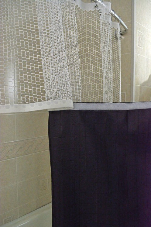 Breakaway Shower Curtains with See-Thru Mesh Top and Clear Wi...